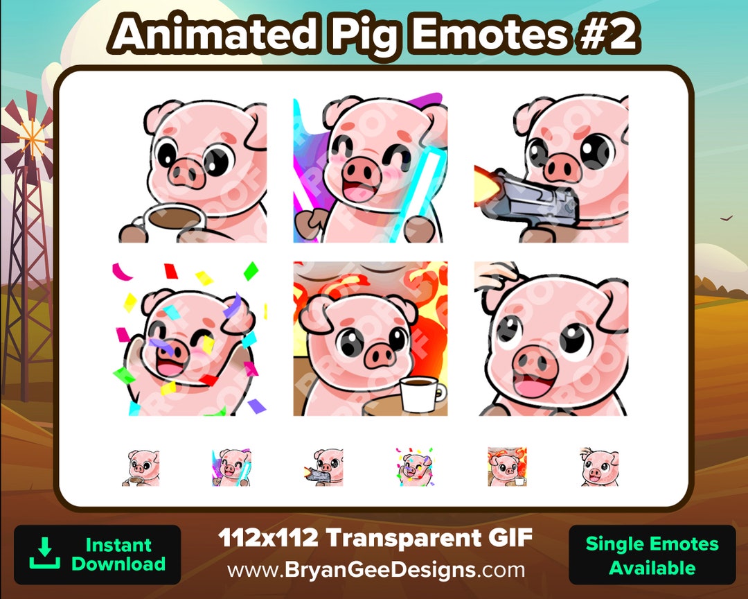 Animated Pig Twitch Emotes Sip Rave Dance Gun Hype Party This is Fine ...