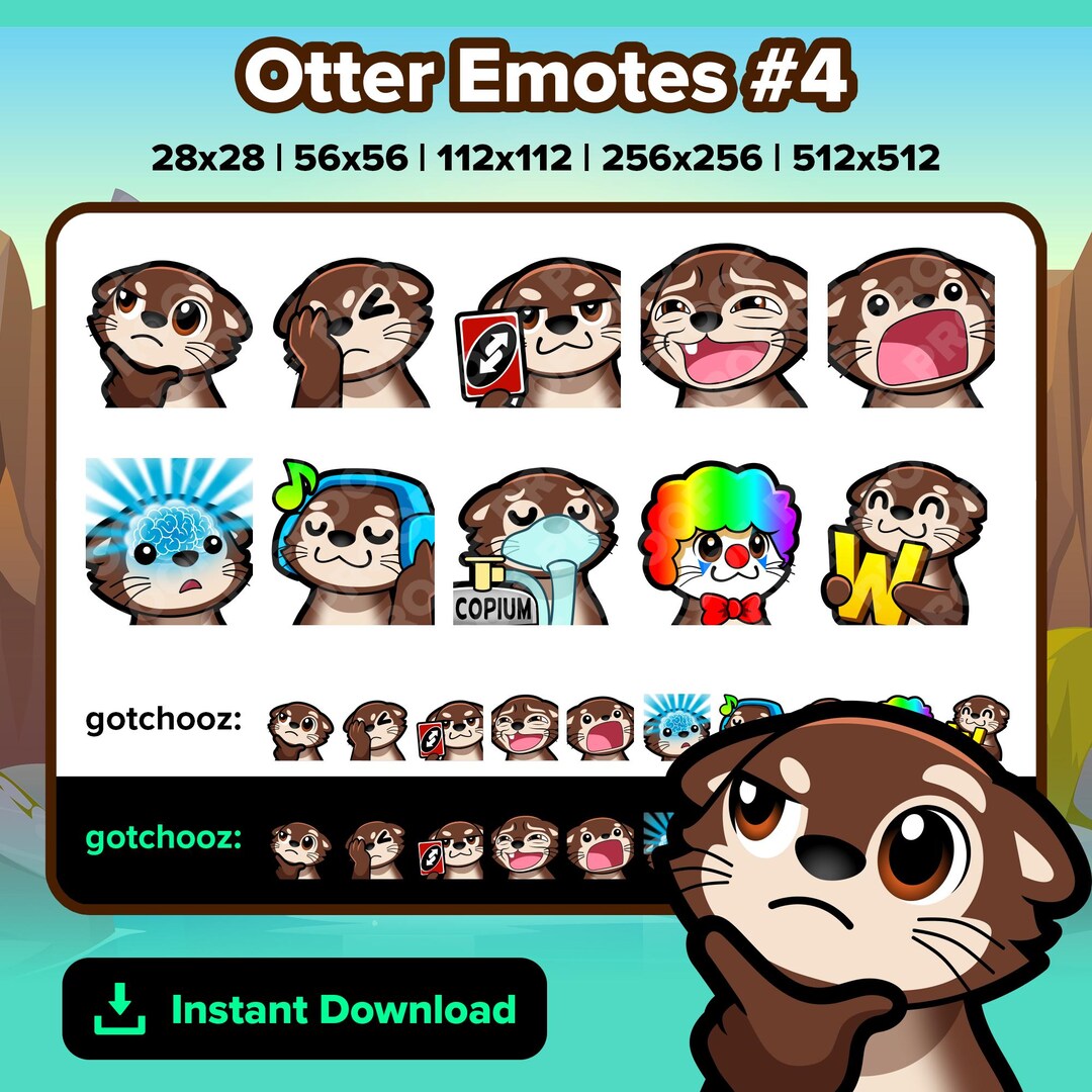 Otter Twitch Emotes Facepalm Thinking Uno Reverse KEKW Gasp Big Brain ...