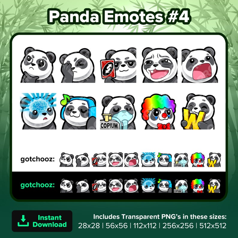 Panda Twitch Emotes Facepalm Thinking Uno Reverse KEKW Gasp Big Brain ...