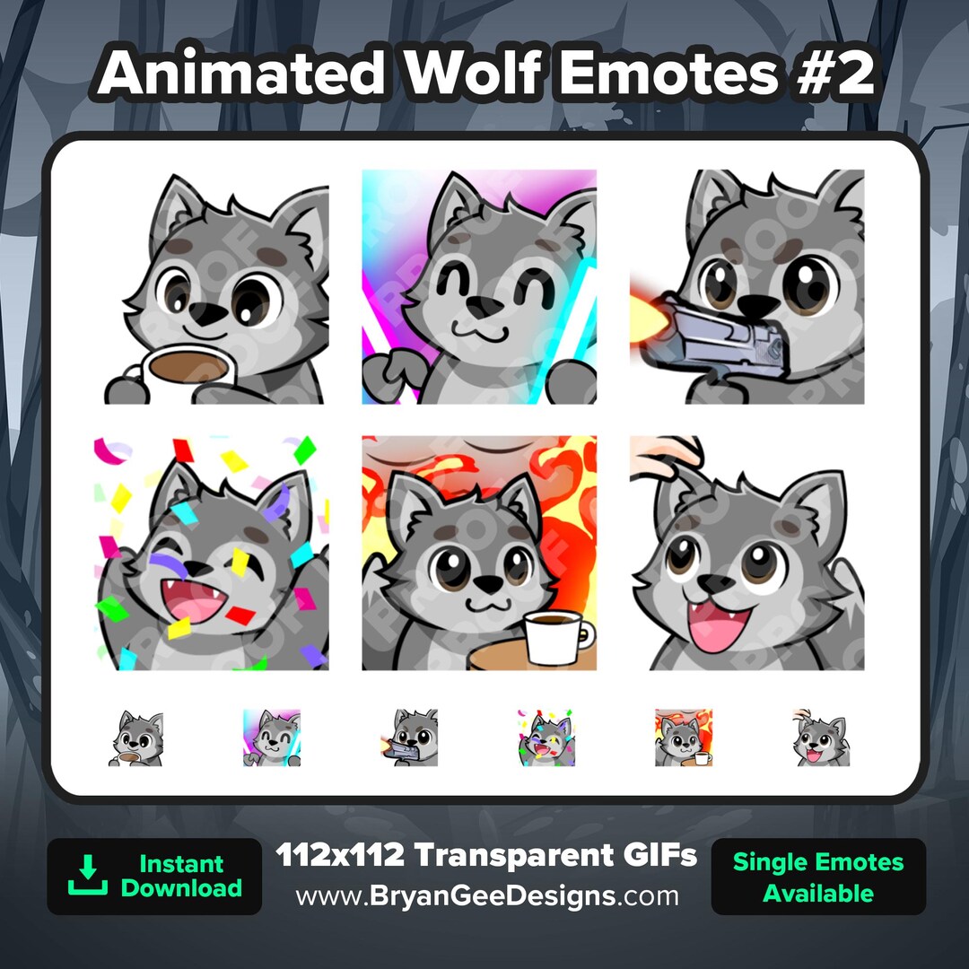 Animated Wolf Twitch Emotes Sip Rave Dance Gun Hype Party This is Fine ...