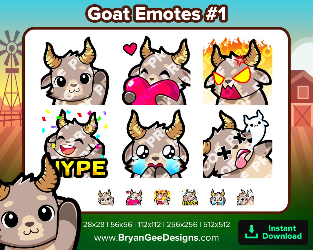 Goat Emotes Wave Love Heart Rage Angry HYPE Celebrate Sad Cry RIP Dead ...