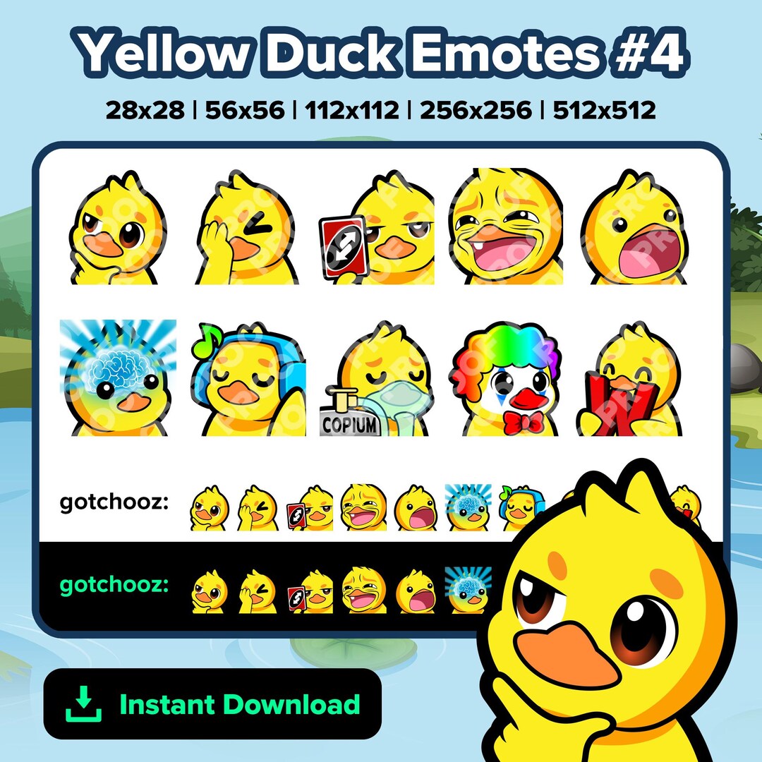 Yellow Duck Twitch Emotes Facepalm Thinking No U KEKW Gasp Big Brain ...
