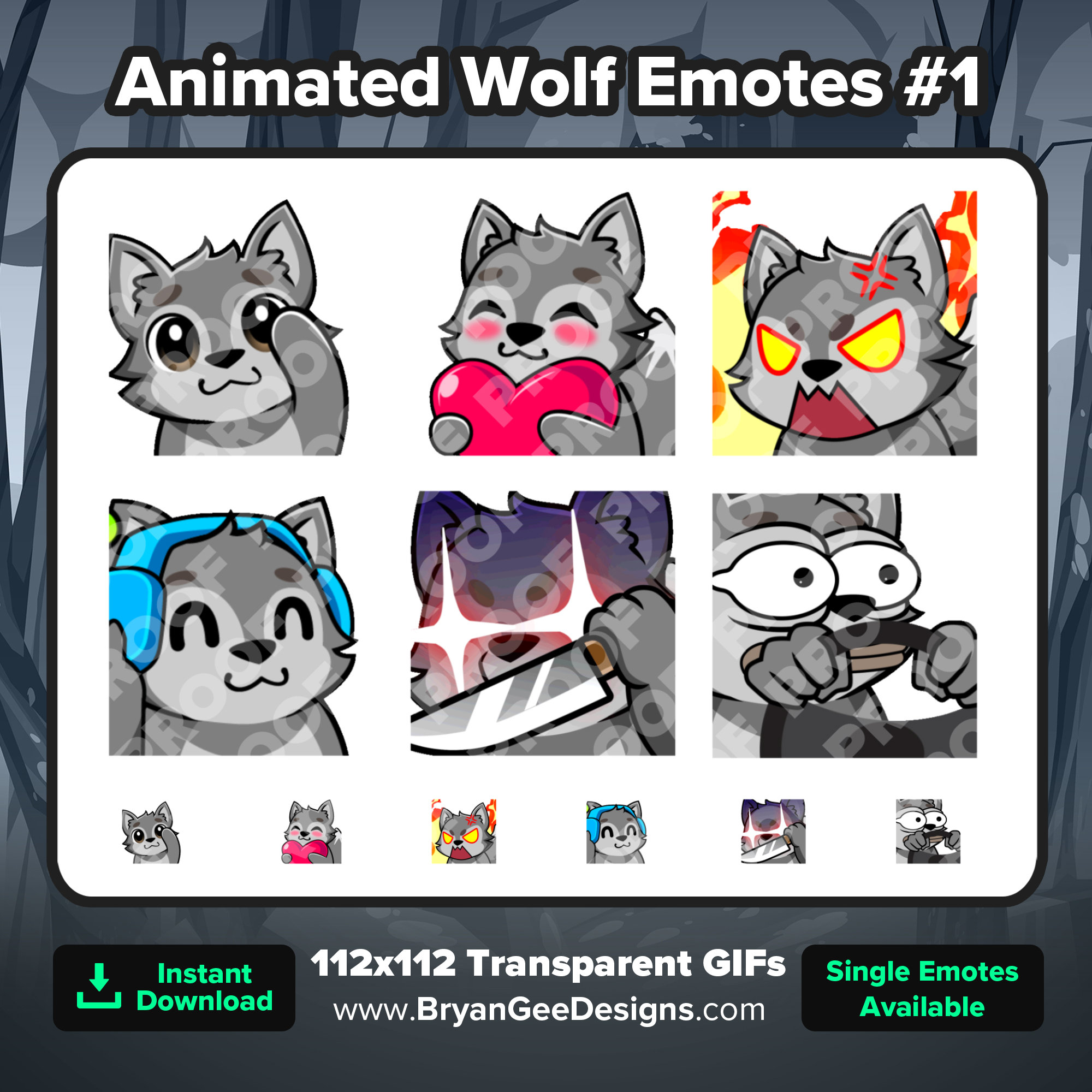 Animated Wolf Emotes Pack #1 | Wave, Love, Rage, Jam, Knife, Steer ...