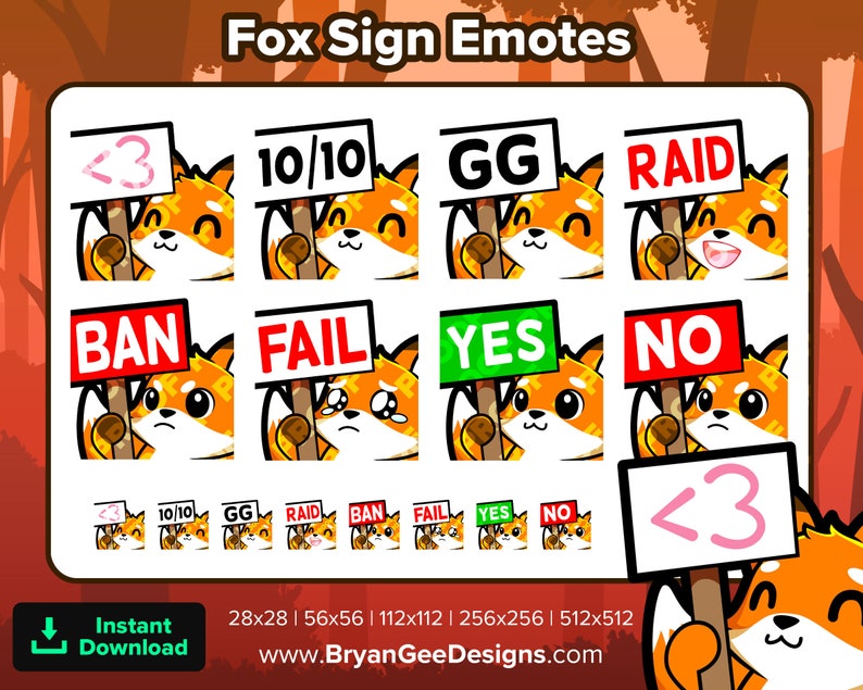 Fox Twitch Emotes Heart Sign 10 Sign GG Sign Raid Sign Ban - Etsy