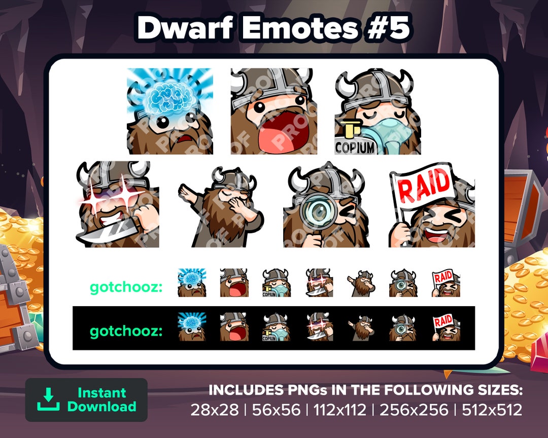 Dwarf Twitch Emotes Big Brain Gasp Copium Evil Knife Dab Sus Raid for ...