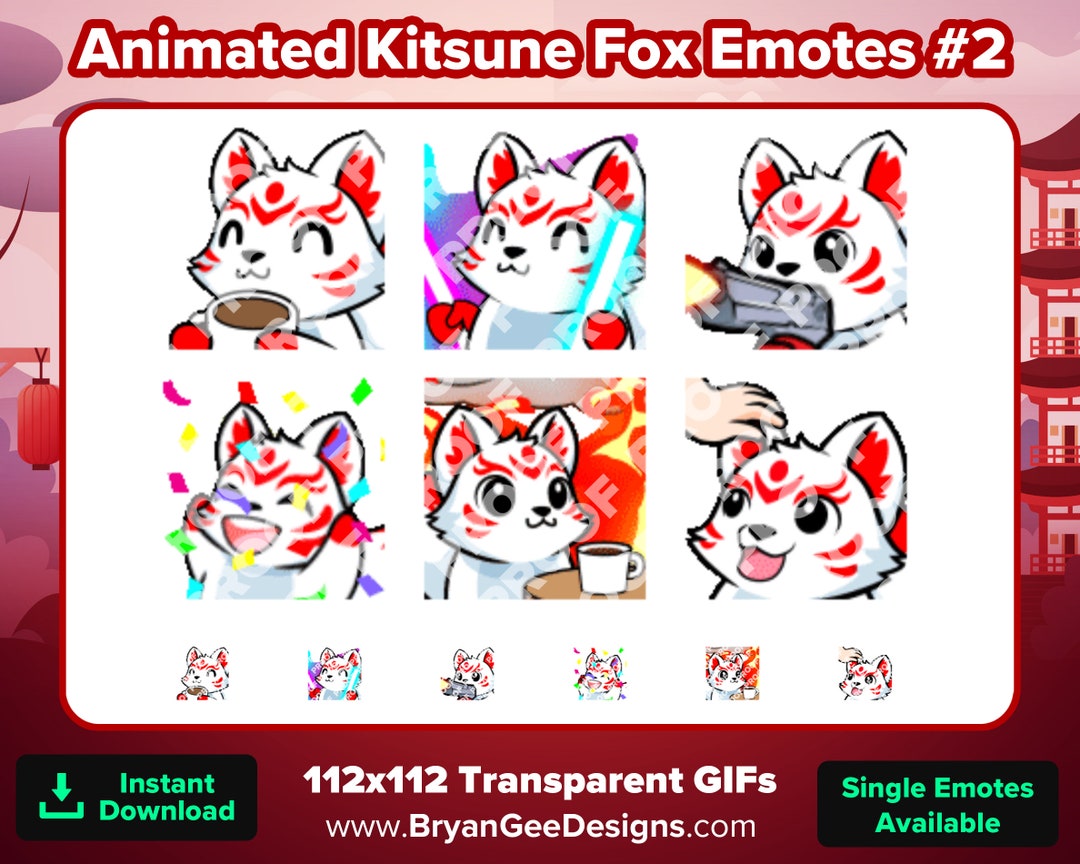 Animated Kitsune Fox Twitch Emotes Sip Rave Dance Gun Hype Party This ...