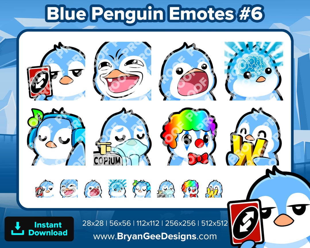 Blue Penguin Twitch Emotes Uno Reverse KEKW Gasp Big Brain Music Copium ...