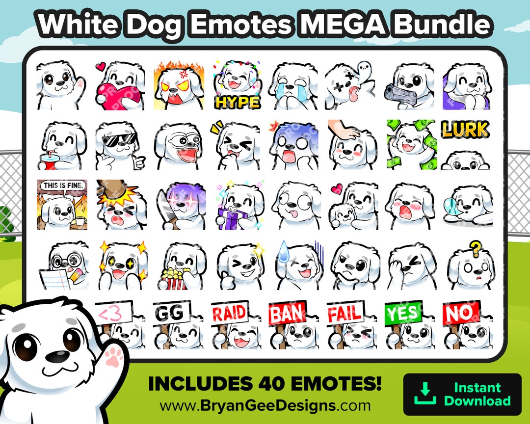 White Dog Twitch Emotes MEGA Bundle for Streaming Youtube Emotes ...