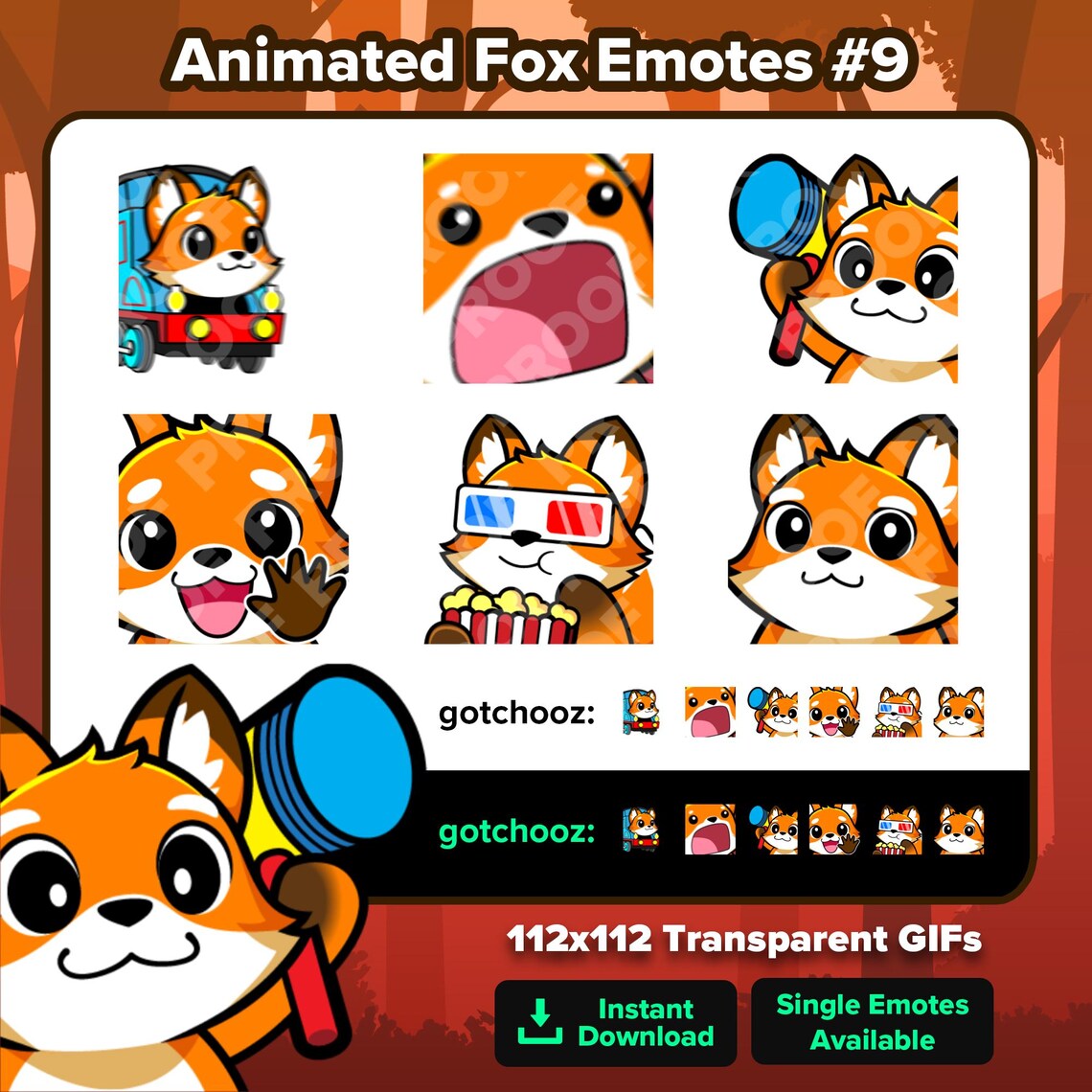 Animated Fox Emotes Pack #9 | Hype Train, GASP, Bonk, HAI, Popcorn ...