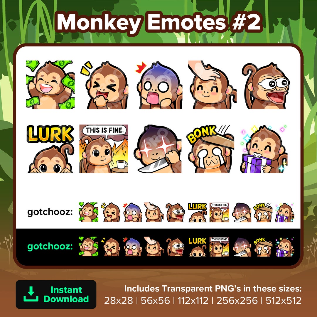 Monkey Twitch Emotes Dono Laughing Scared Head Pat POG Lurk This is ...