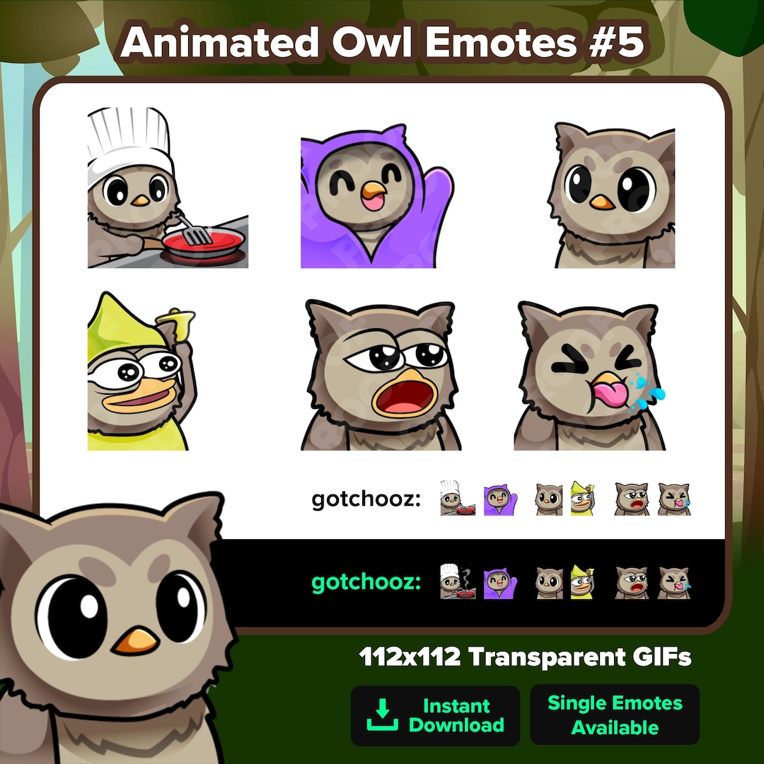 Animated Owl Twitch Emotes Let Them Cook, Blankie, Salute, Dinkdonk ...