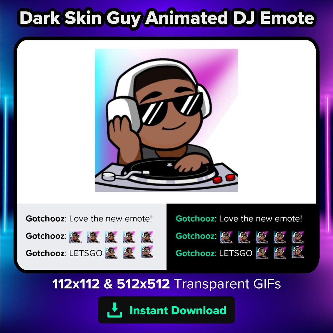 Animated Dark Skin Guy DJ Emote for Twitch, Discord, Kick, Rumble for ...