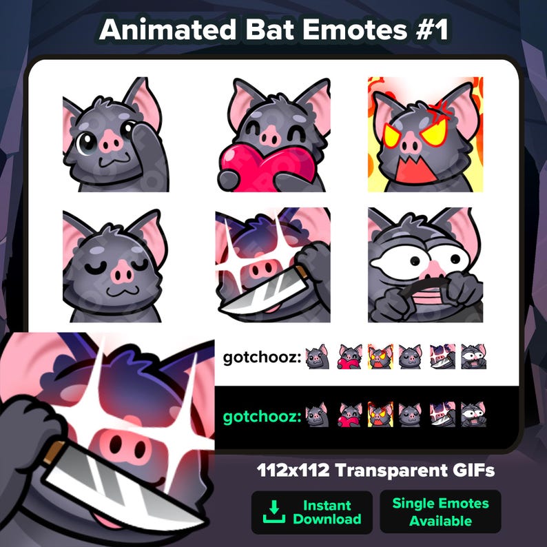 Animated Bat Emotes Pack #1 | Cute Animated GIF Emotes for Twitch ...