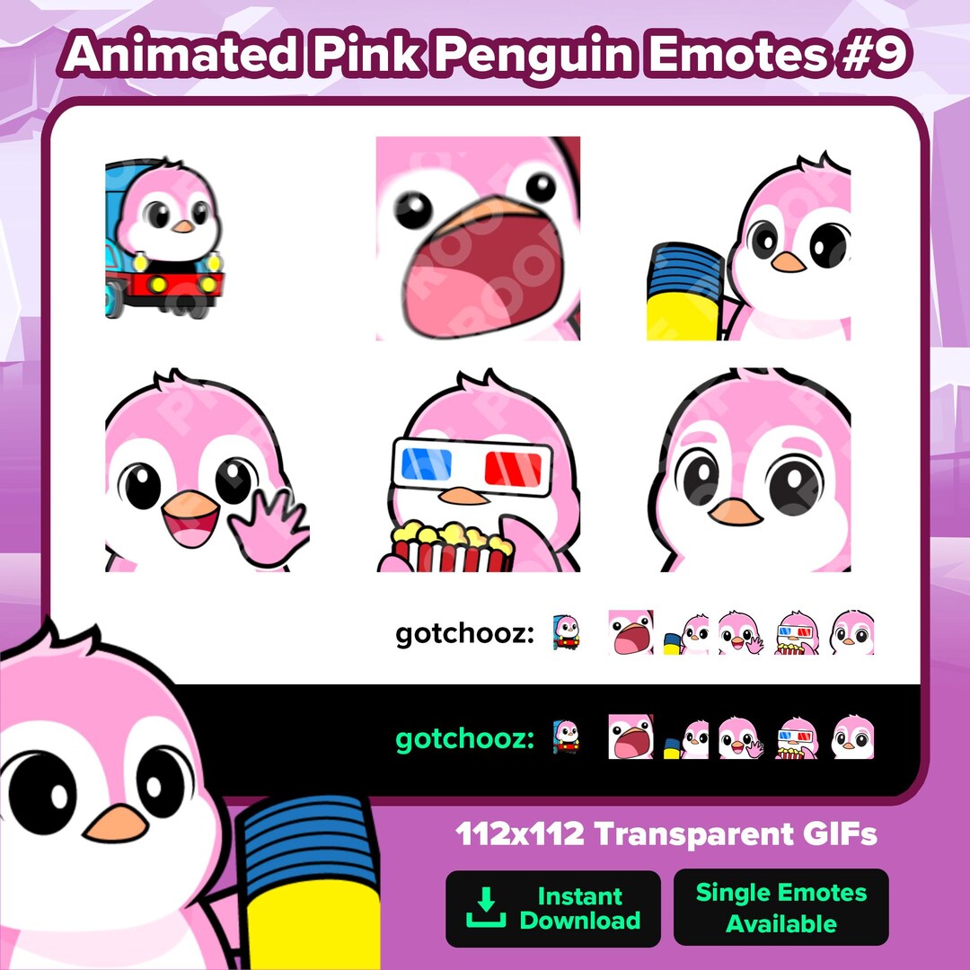 Animated Pink Penguin Twitch Emotes Hype Train, DD Gasp, Bonk, HAI ...