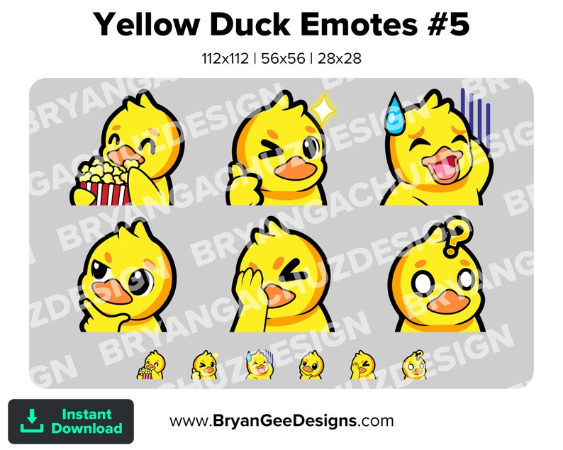 Yellow Duck Twitch Emotes Popcorn Wink Nervous Sweat Think - Etsy