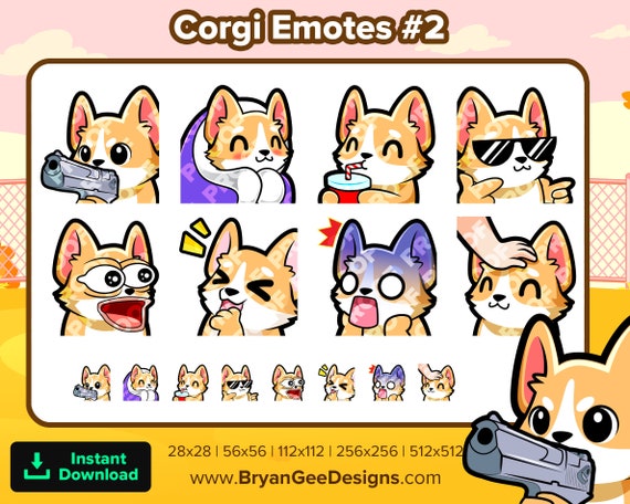 Corgi Twitch Emotes Gun Cozy SIP Cool POG LUL Scared Head Pat - Etsy