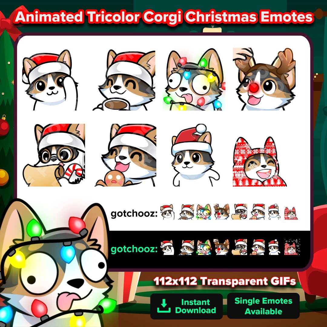 Animated Tricolor Corgi Christmas Twitch Emotes Wave, Sip, Derp, Pat ...
