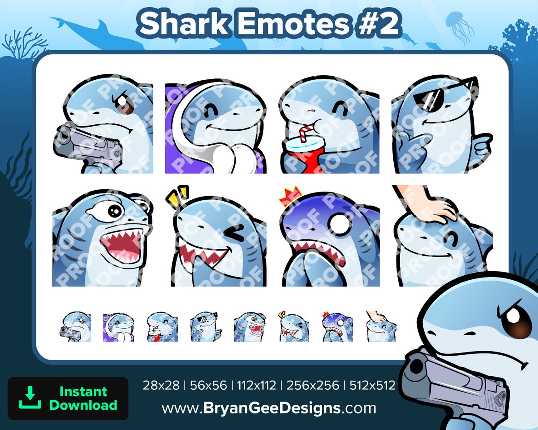 Shark Twitch Emotes Gun Cozy SIP Cool POG LUL Scared Head Pat for ...