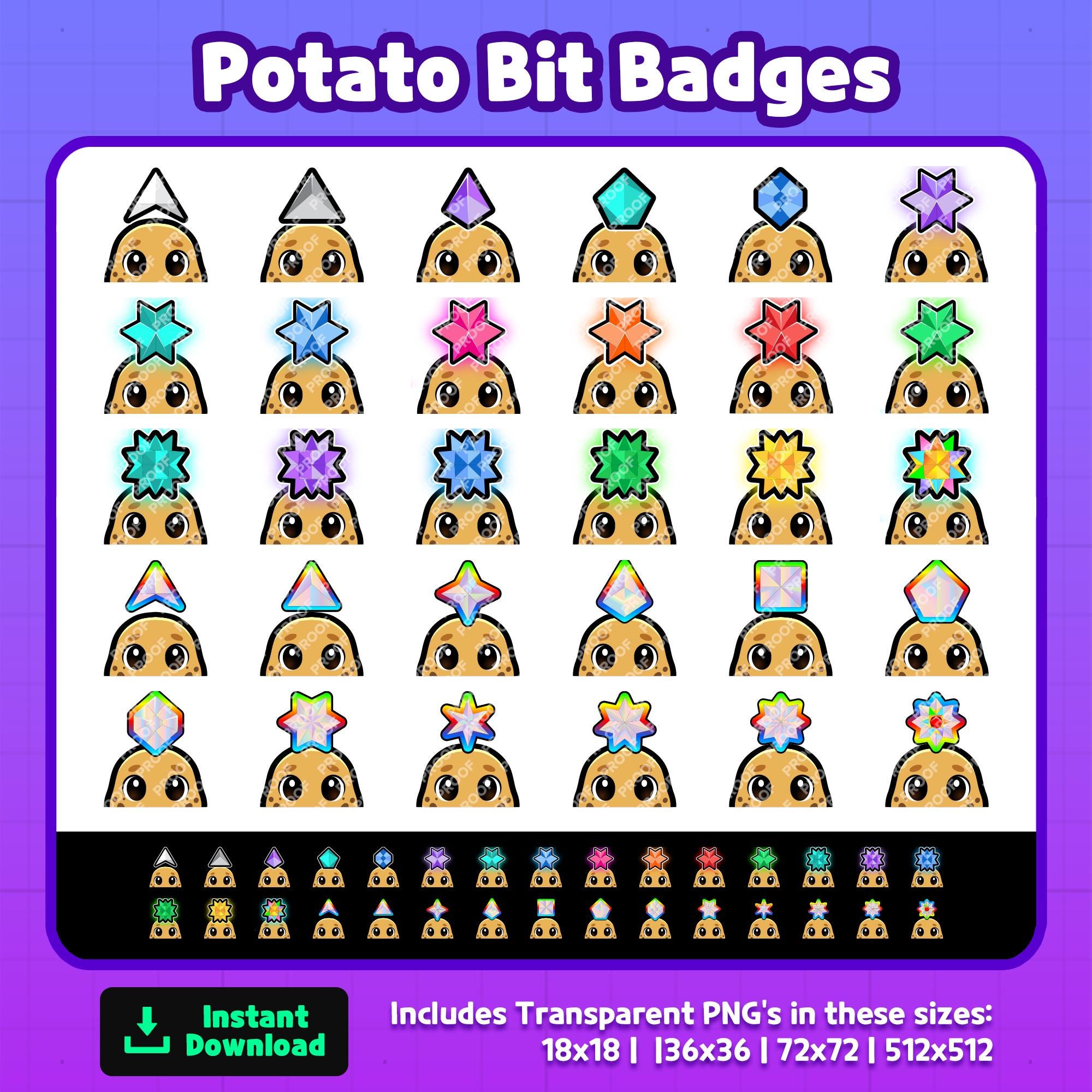 Potato Bit Badges | Twitch Bits Badges | Bits | Cute Potato | Potato ...