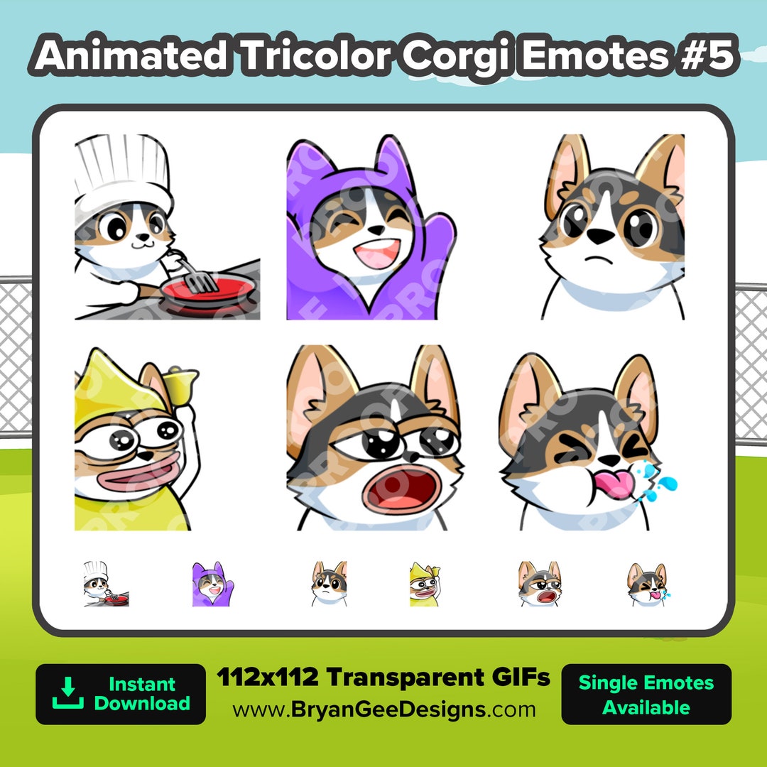 Animated Tricolor Corgi Emotes Pack #5 | Cooking, Blankie Dance, Salute ...