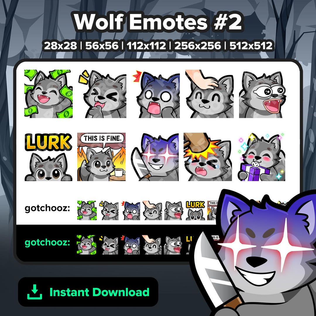 Wolf Twitch Emotes Dono Laughing Scared Head Pat POG Lurk This is Fine ...