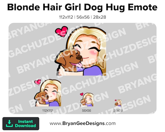 Cute Chibi Kawaii Blonde Hair Girl Dog Hug Emote for Twitch | Etsy