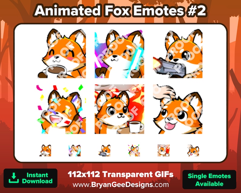 Animated Fox Twitch Emotes Sip Rave Dance Gun Hype Party This - Etsy UK