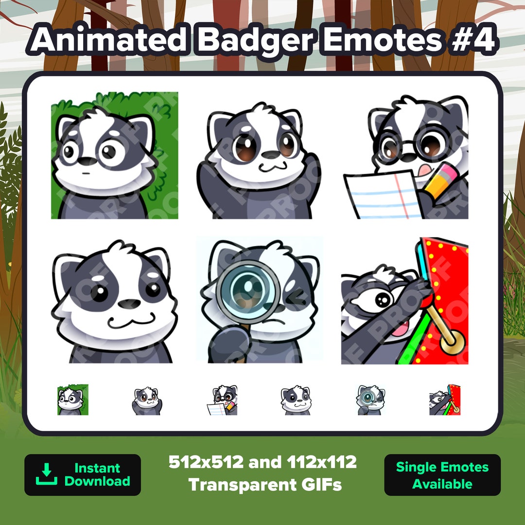 Animated Badger Twitch Emotes Hiding Bush, Clapping, Notes, POP, Sus ...