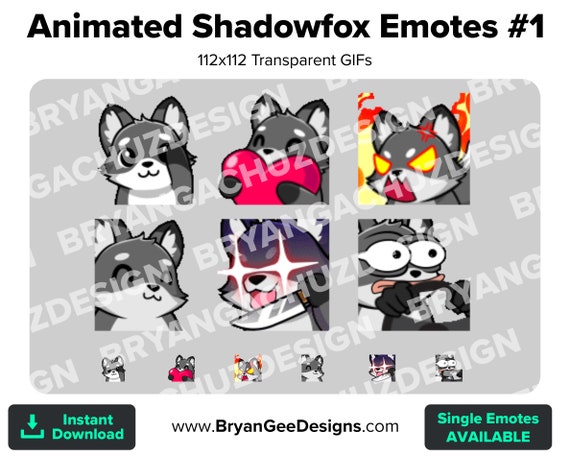 Animated Shadowfox Black Fox Twitch Emotes Wave Love Heart - Etsy