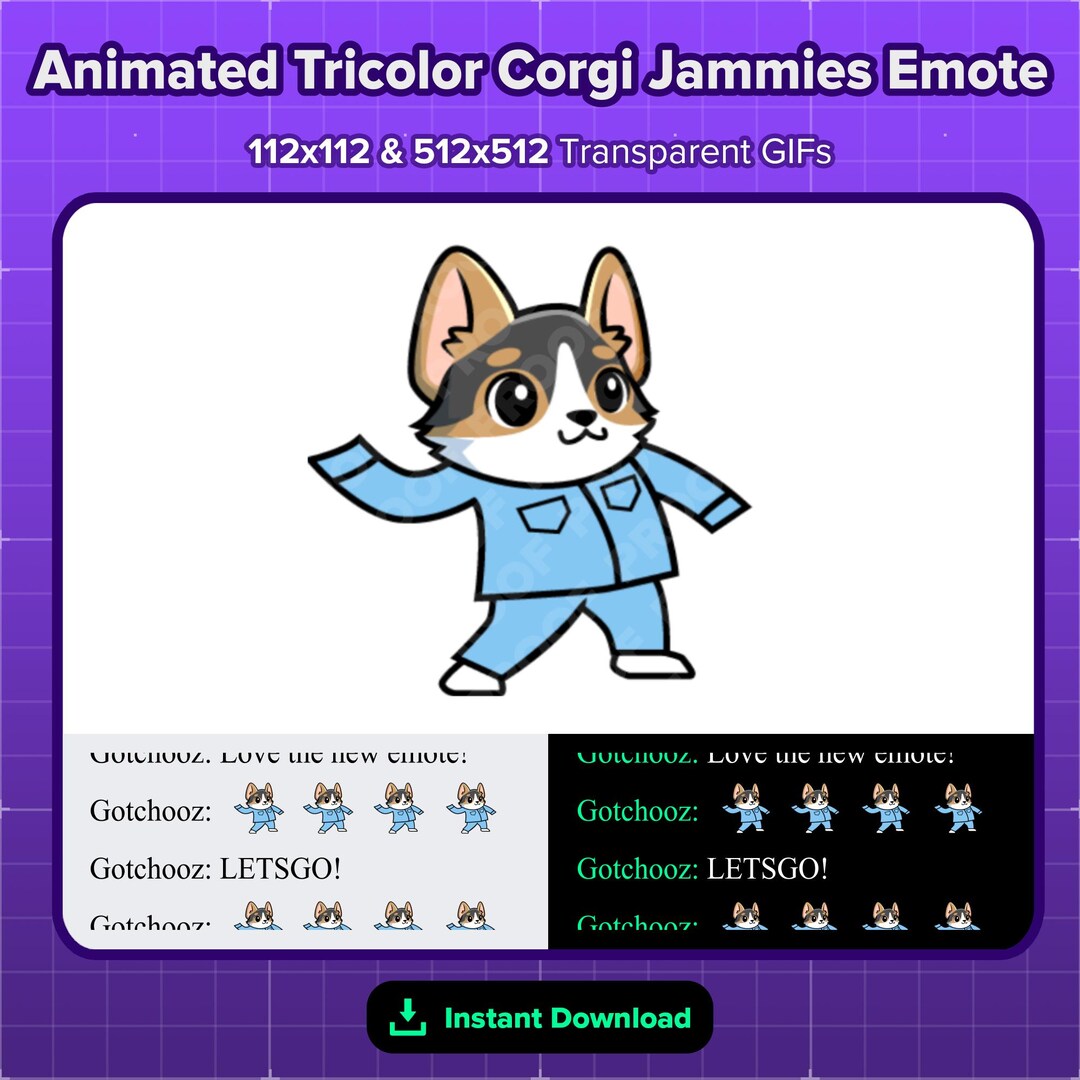 Animated Tricolor Corgi Jammies Dancing Emote for Twitch, Animated ...