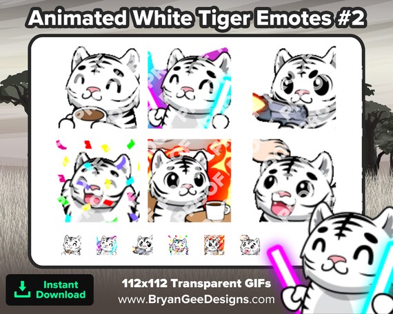 Animated White Tiger Emotes Sip Rave Dance Gun Hype Party This - Etsy ...