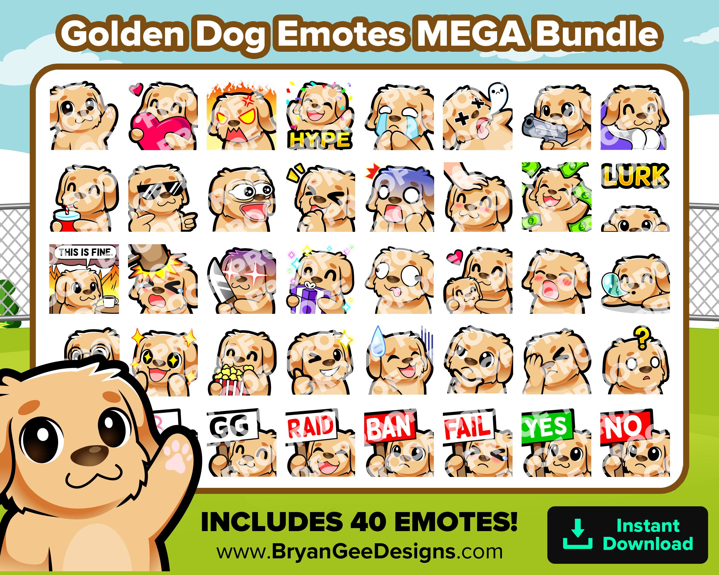 Golden Dog Twitch Emotes MEGA Bundle para transmitir Youtube Emotes ...