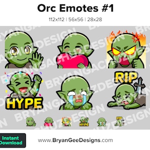 Orc Goblin Twitch Emotes for Streaming Wave Love Rage HYPE Sad RIP ...
