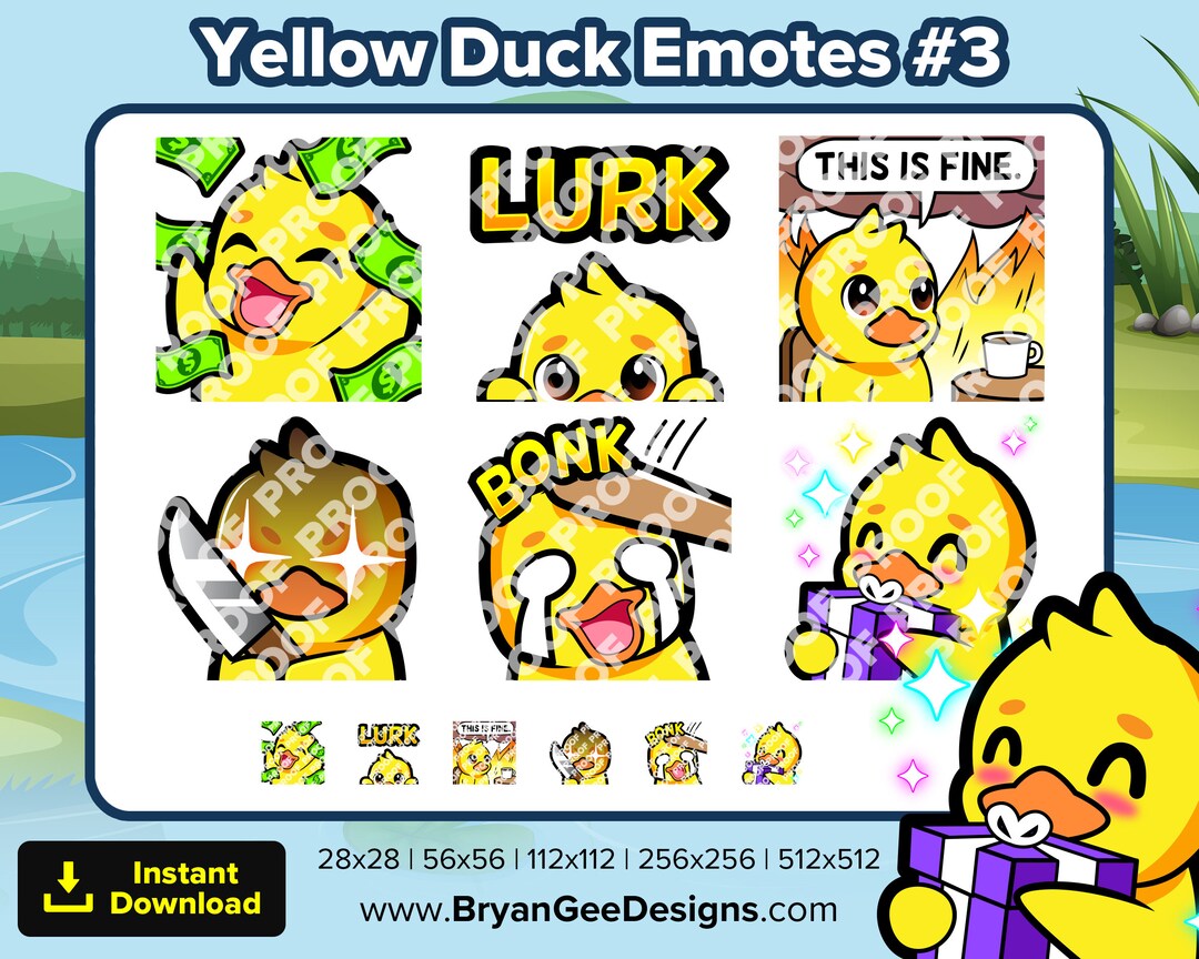 Yellow Duck Twitch Emotes Dono Lurk This is Fine Hit Evil Knife Gift ...