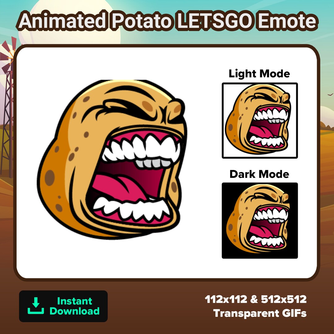 Animated Potato Let's Go Emote for Twitch, Discord, Kick, Rumble for ...