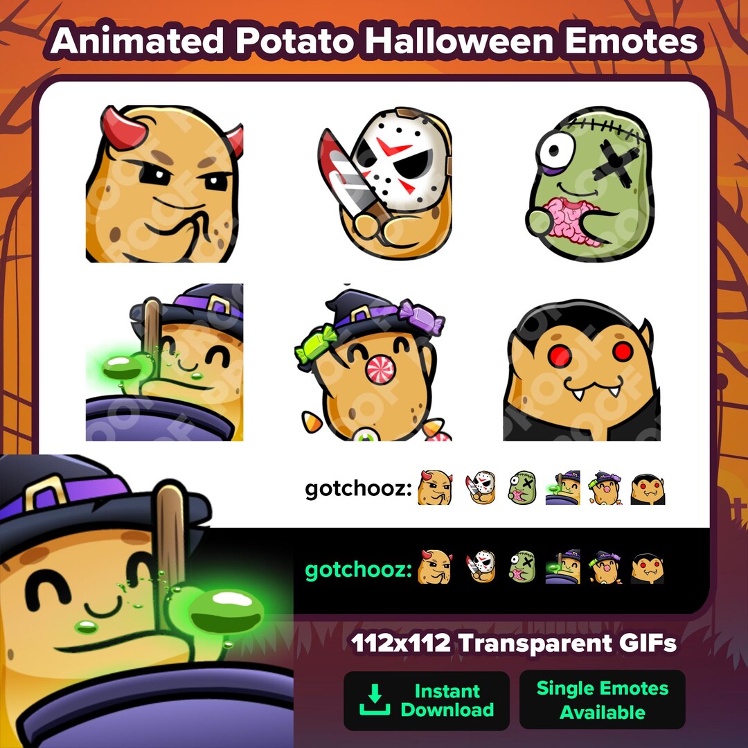 Animated Potato Halloween Twitch Emotes Sneaky Devil Knife Chase Zombie ...