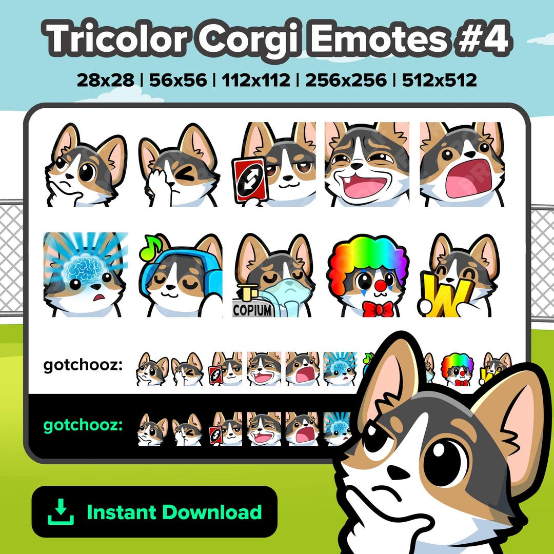 Tricolor Corgi Twitch Emotes Facepalm Thinking NO U KEKW Gasp Big Brain ...