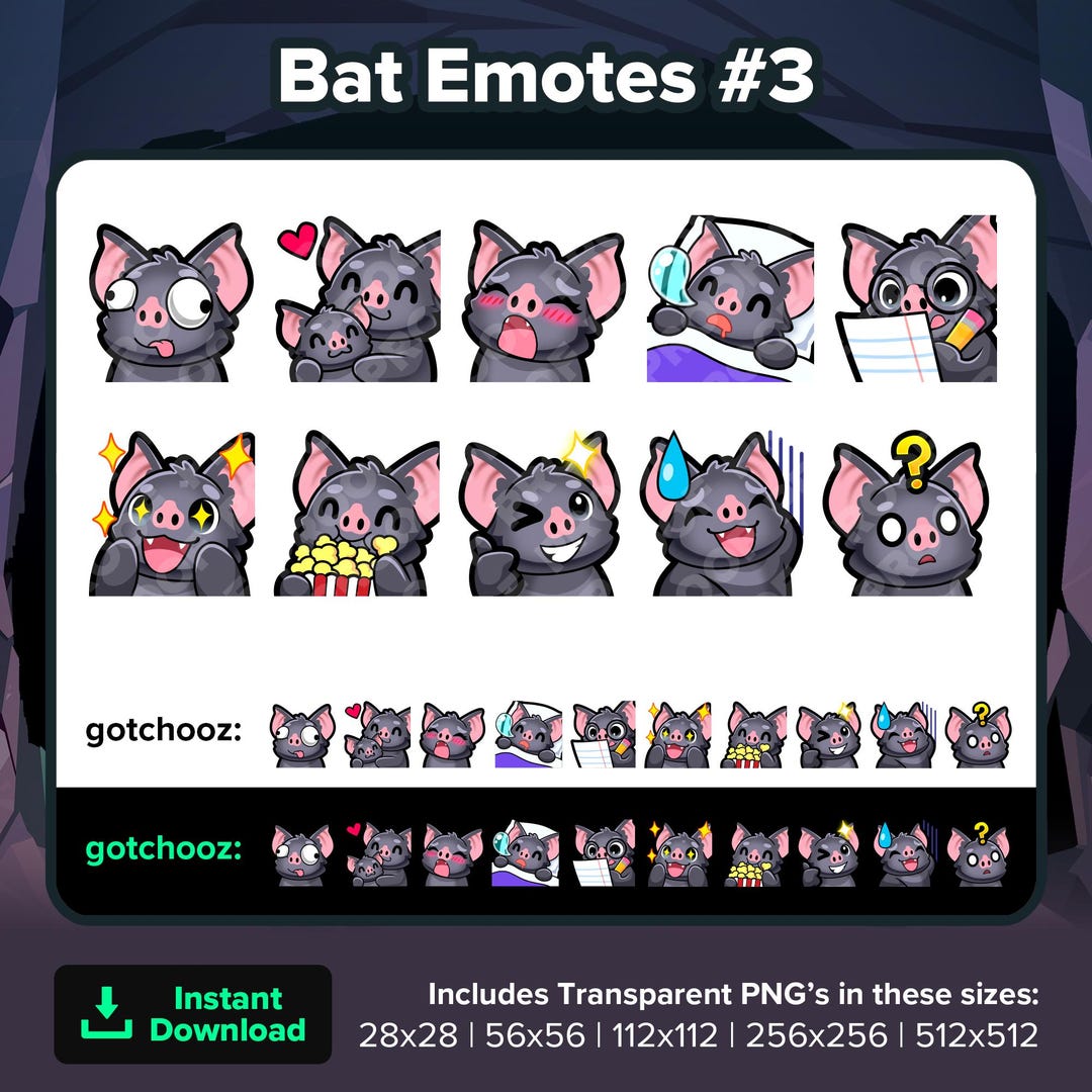 Bat Twitch Emotes Derp Hug Gasm Sleep Notes Study Wow Popcorn Wink ...