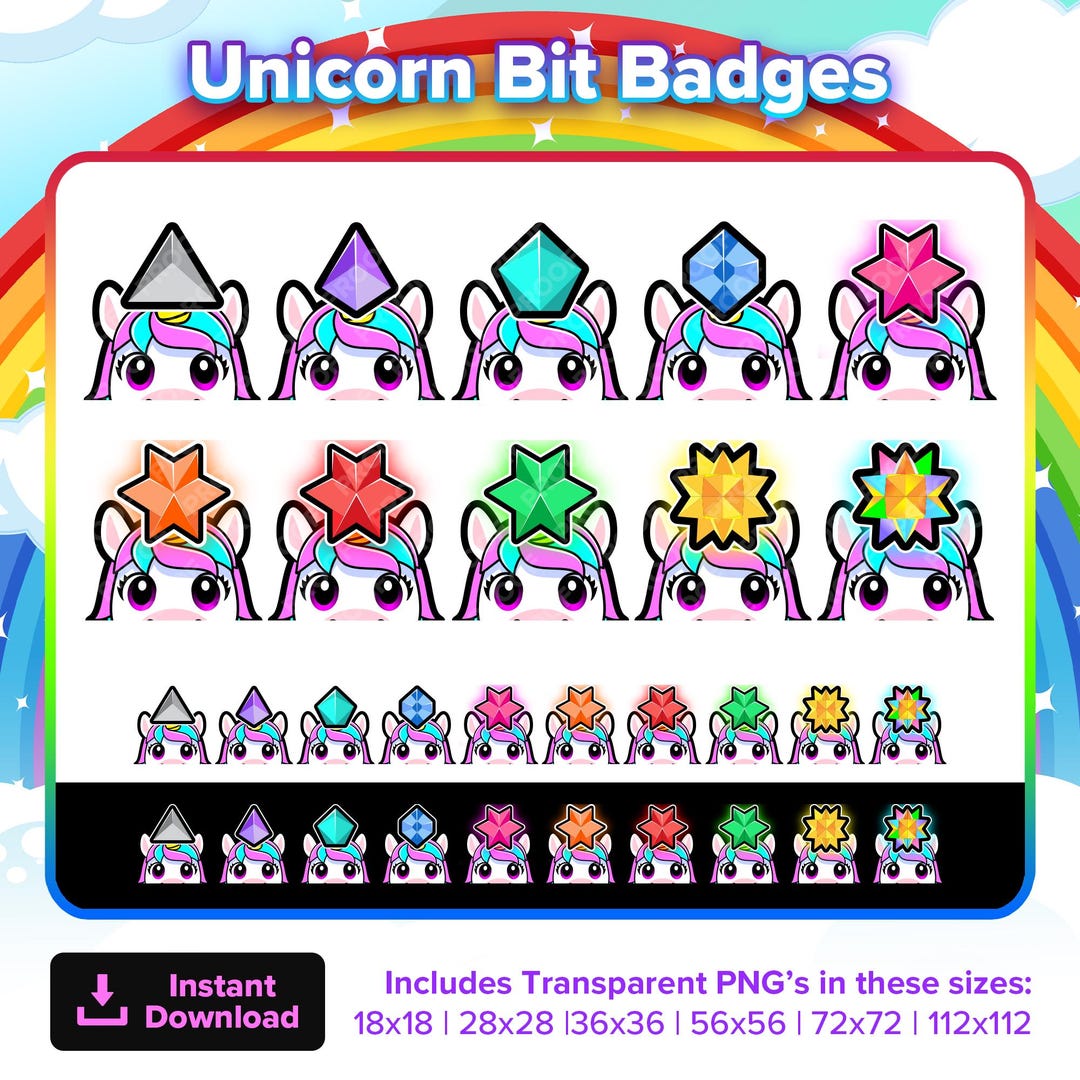Unicorn Bit Badges | Twitch Bits Badges | Bits | Cute Unicorn | Unicorn ...
