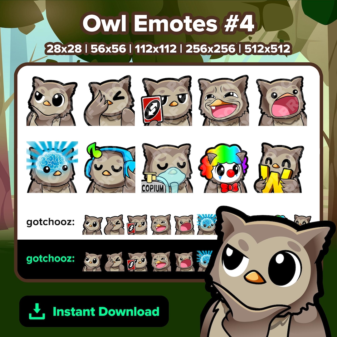 Owl Twitch Emotes Facepalm Thinking Uno Reverse KEKW Gasp Big Brain ...
