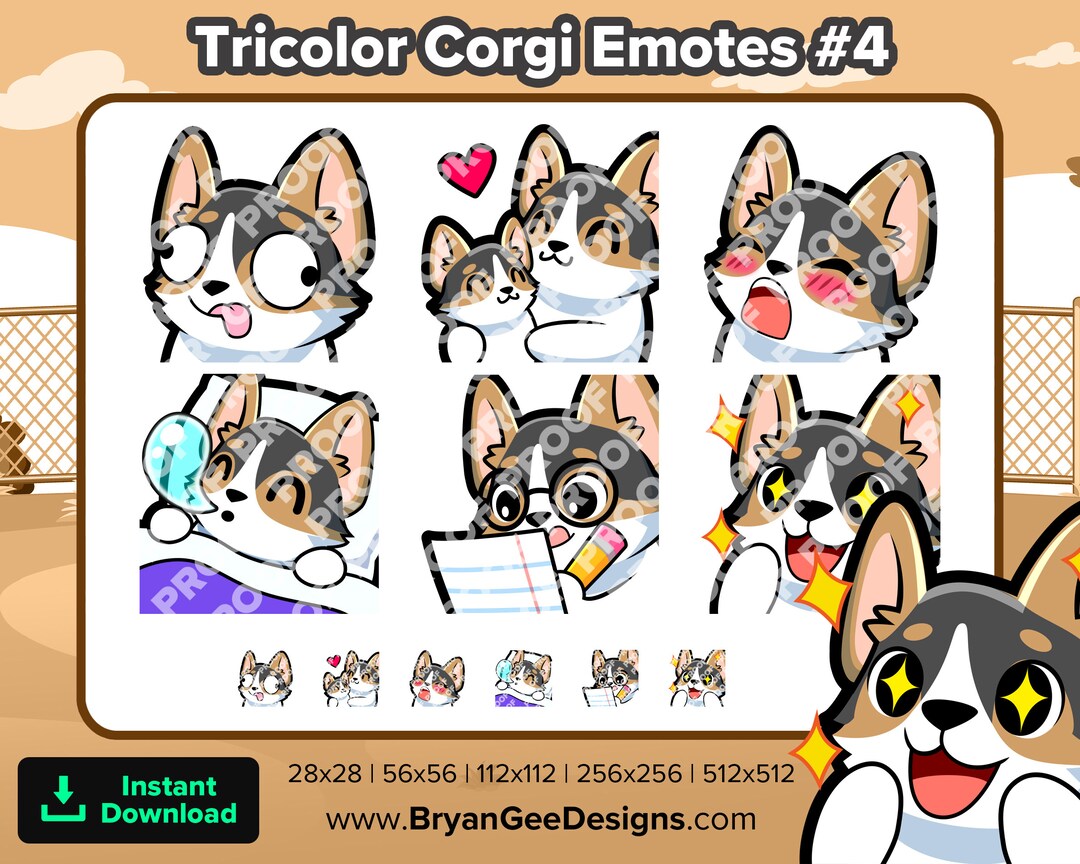 Tricolor Corgi Twitch Emotes Derp Hug Gasm Sleep Study Notes Wow for ...