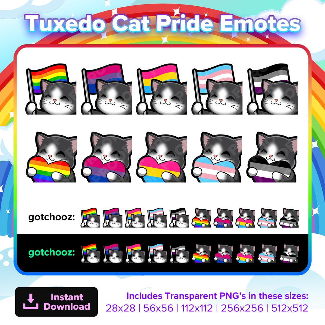 Tuxedo Cat Pride Twitch Emotes, Youtube Emotes, Discord Emotes, Kick ...