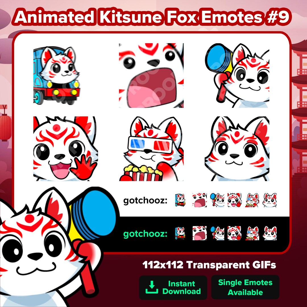 Animated Kitsune Fox Twitch Emotes Hype Train, DD Gasp, Bonk, HAI ...