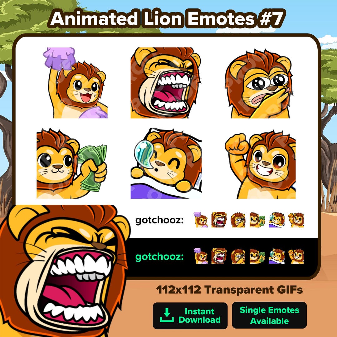 Animated Lion Emotes Pack #7 | Cute Animated GIF Emotes for Twitch ...