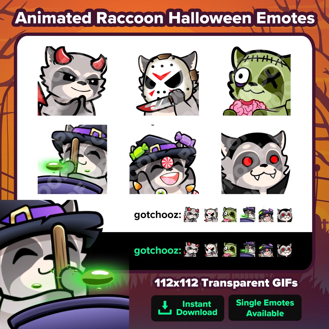 Animated Raccoon Halloween Twitch Emotes Sneaky Devil Knife Chase ...