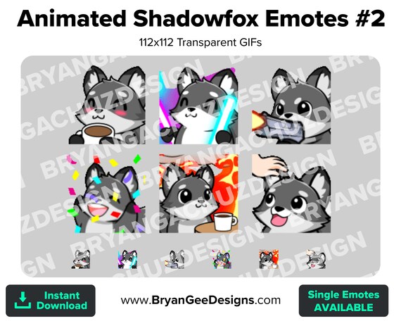 Animated Shadowfox Black Fox Twitch Emotes Sip Rave Dance Gun - Etsy