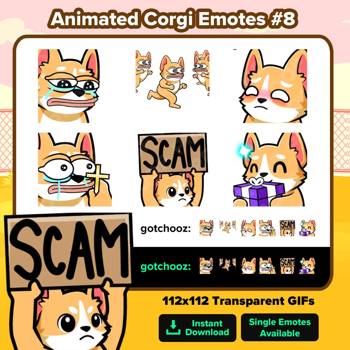 Animated Corgi Dog Emotes Pack #8 | Sadge, Scatter, Bonk, Prayge, Scam ...