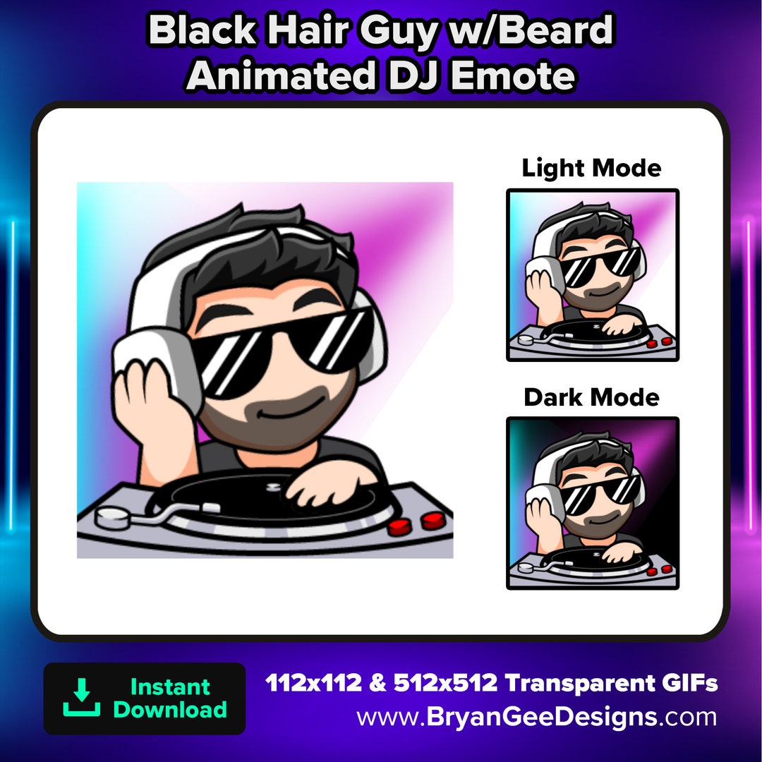 Animated Black Hair Guy With Beard DJ Emote for Twitch, Discord, Kick ...