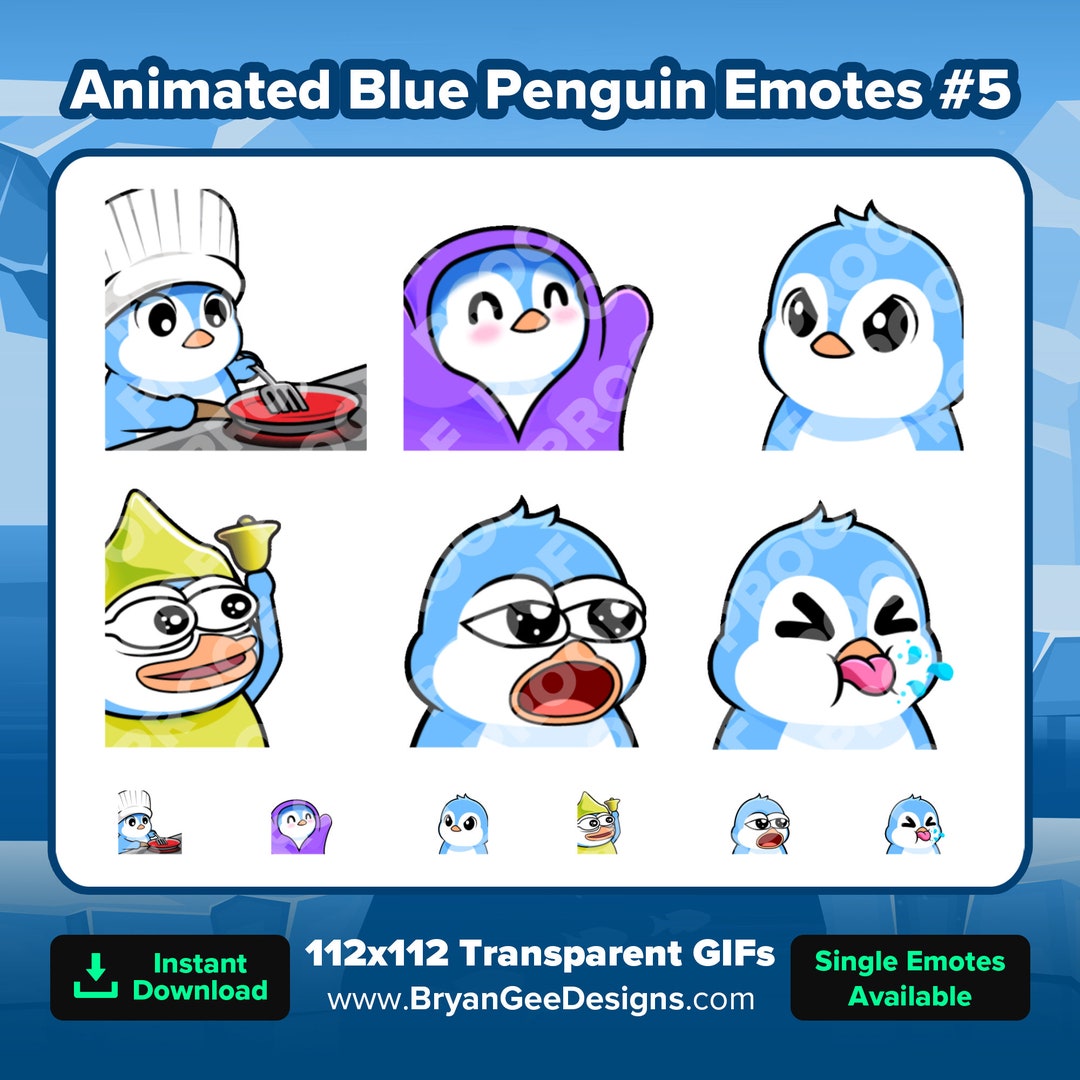 Animated Blue Penguin Twitch Emotes Let Them Cook, Blankie, Salute ...