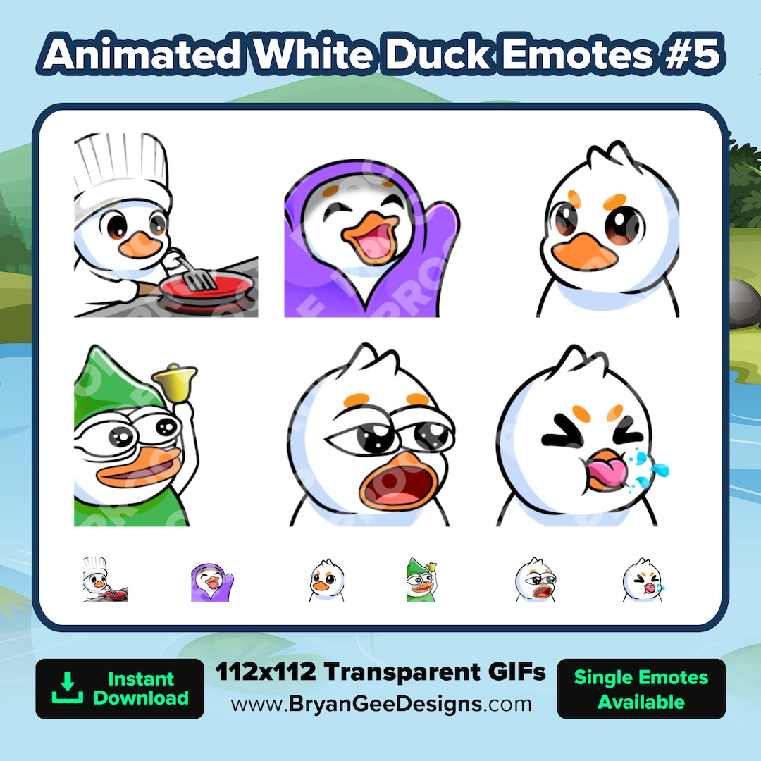 Animated White Duck Twitch Emotes Let Them Cook, Blankie, Salute ...